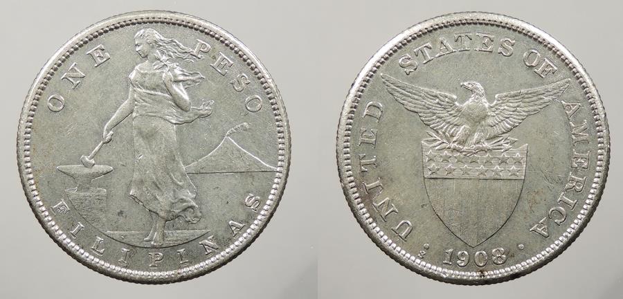 PHILIPPINES: 1908-S Peso | Asian and Middle Eastern Coins