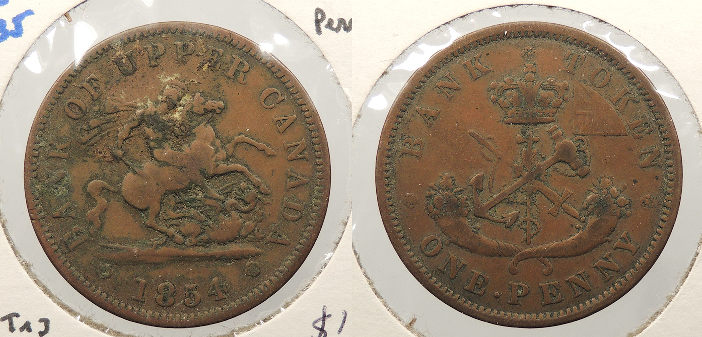 CANADA: Upper Canada 1854 Crosslet '4' St. George & Dragon Penny Token