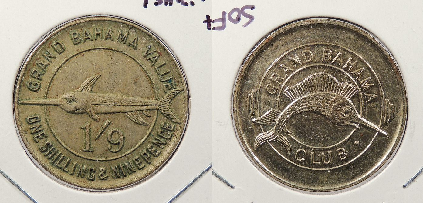 BAHAMAS: Ca. 1950 Grand Bahamas Club One Shilling 9 Pence Token