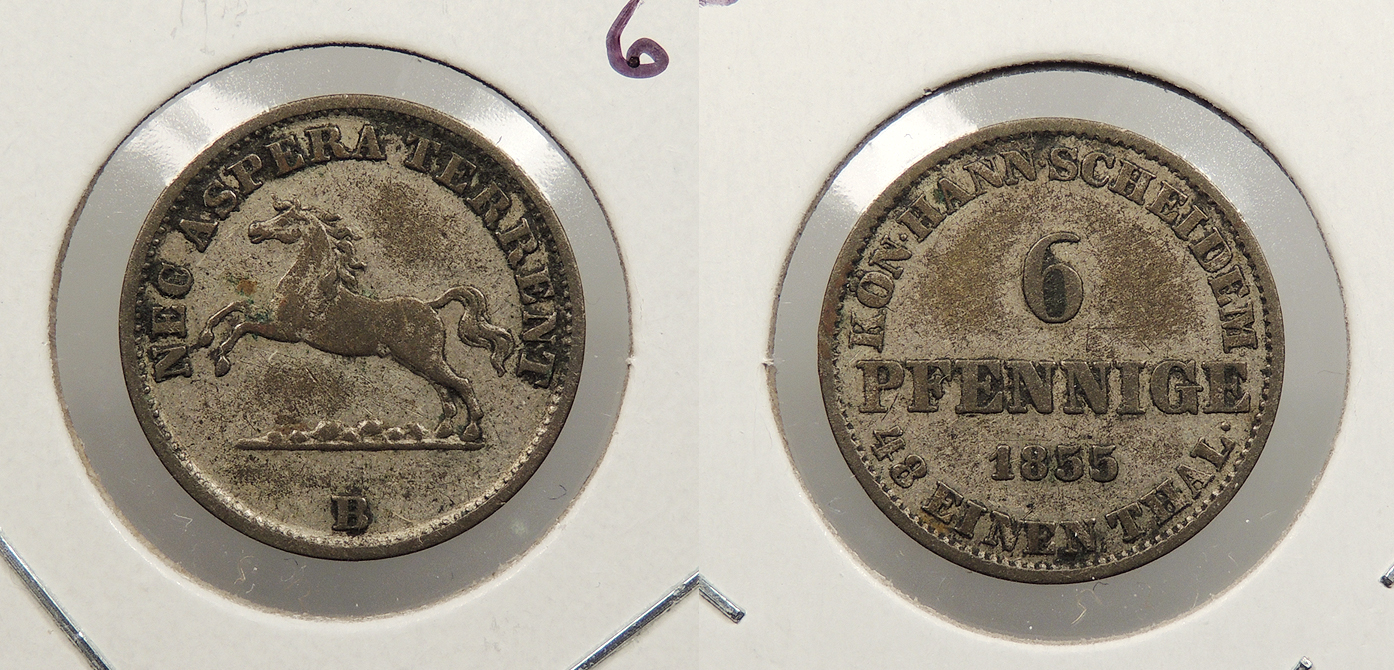 GERMAN STATES: Hannover 1855-B 6 Pfennig | European Coins