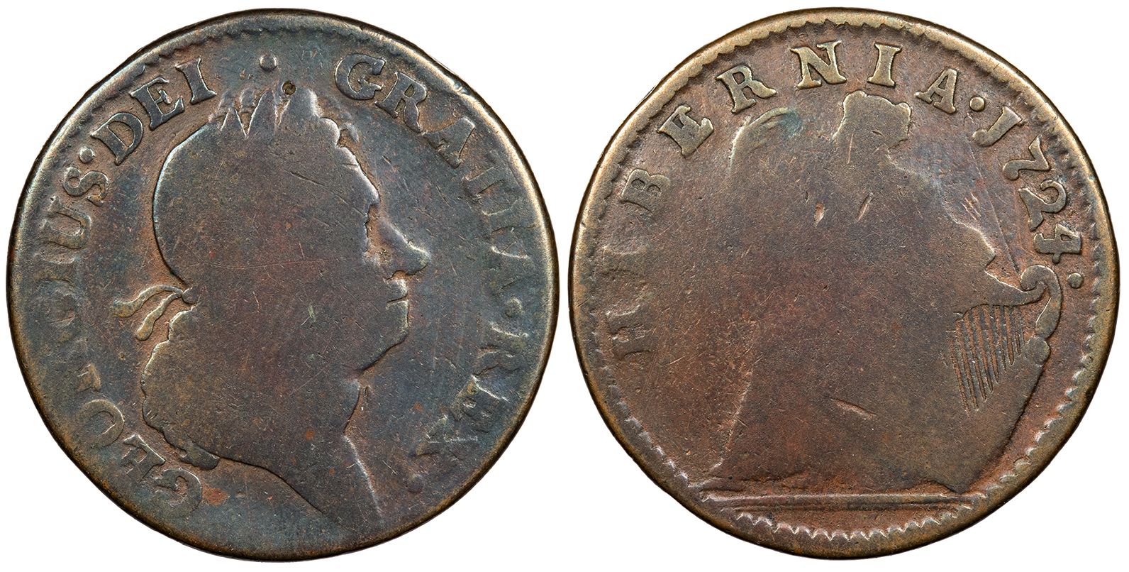 1724 Wood's Hibernia Halfpenny Colonial Coinage | Miscellaneous