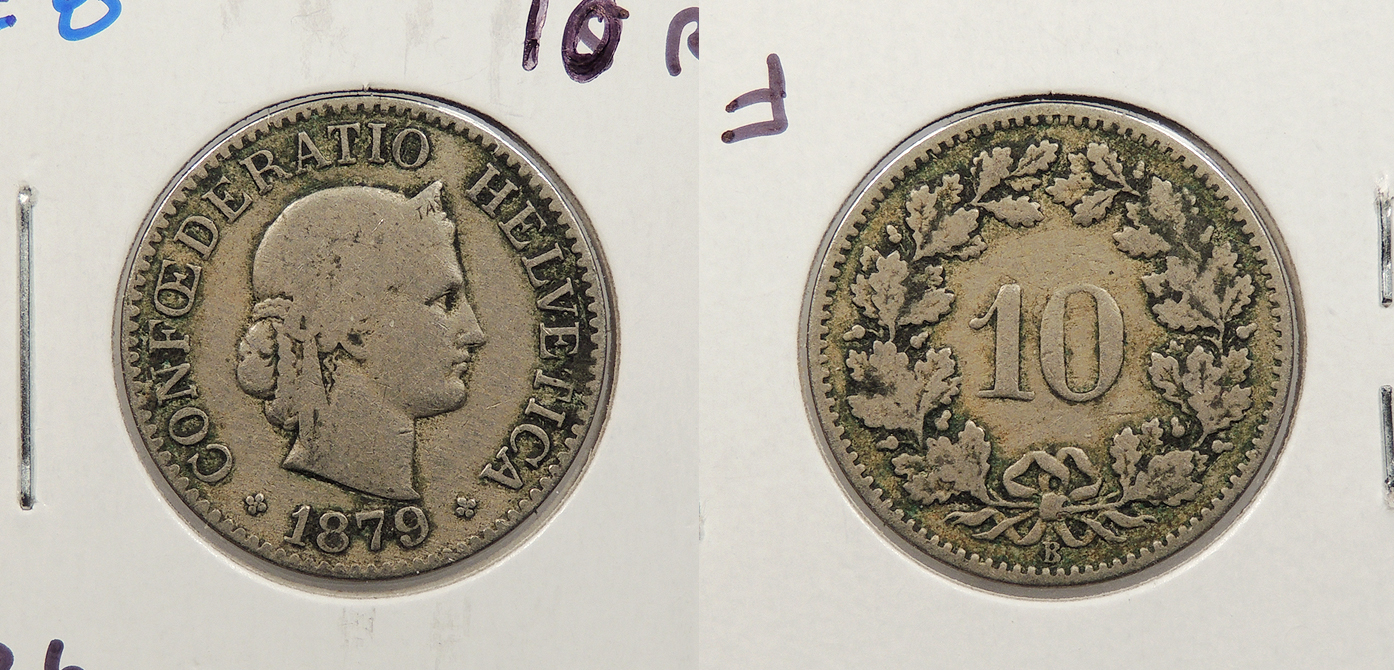 SWITZERLAND: 1879 10 Rappen | European Coins