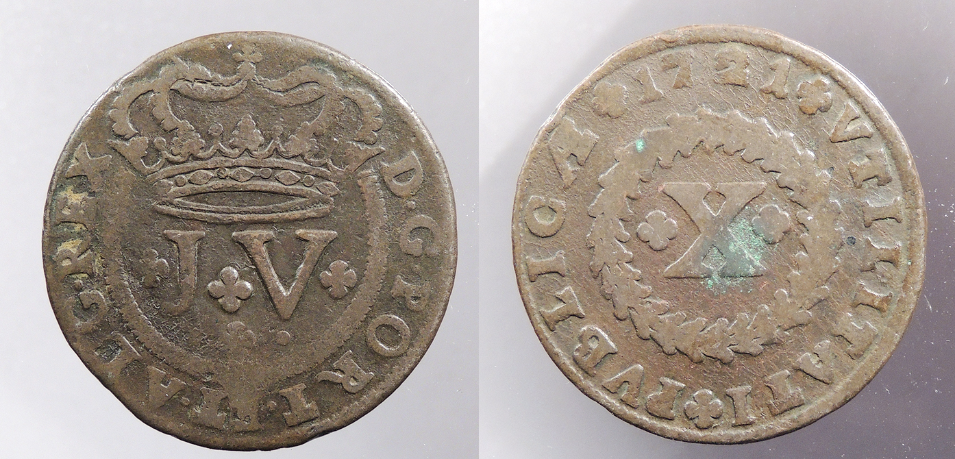 PORTUGAL: 1721 10 Reis | European Coins