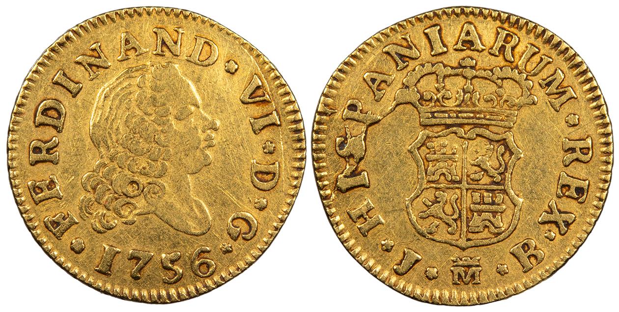 SPAIN Ferdinand VI 1756-M JB 1/2 Escudo VF | European Coins
