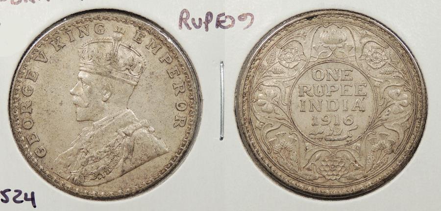 INDIA: 1916-(b) Rupee | Asian and Middle Eastern Coins