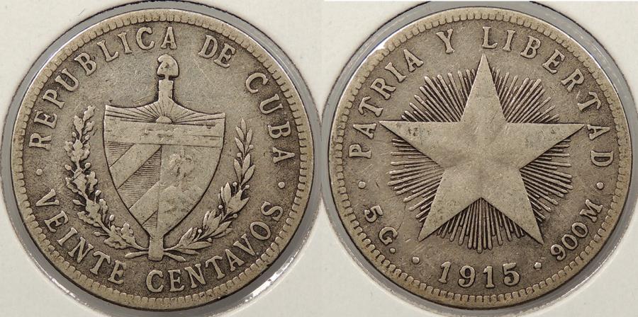 CUBA: 1915 20 Centavos | North & Central American and Caribbean Coins