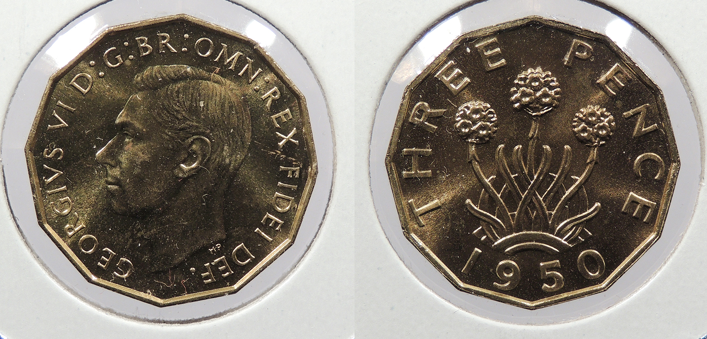 GREAT BRITAIN: 1950 George VI Threepence (3 Pence) | European Coins