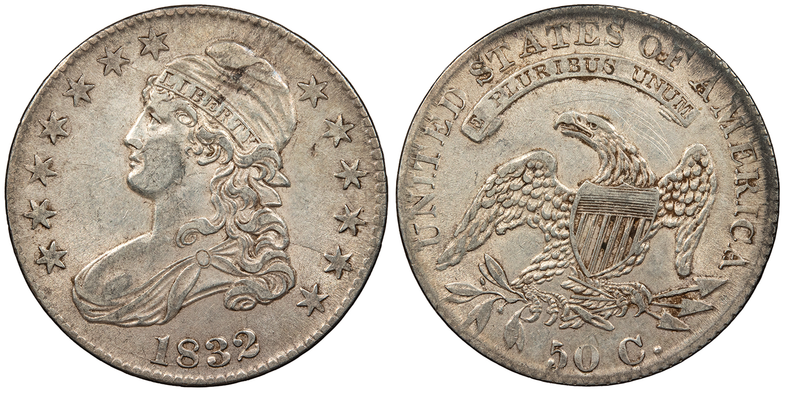 1832 Capped Bust 50 Cents (Half Dollar) Small Letters; O-120a AU