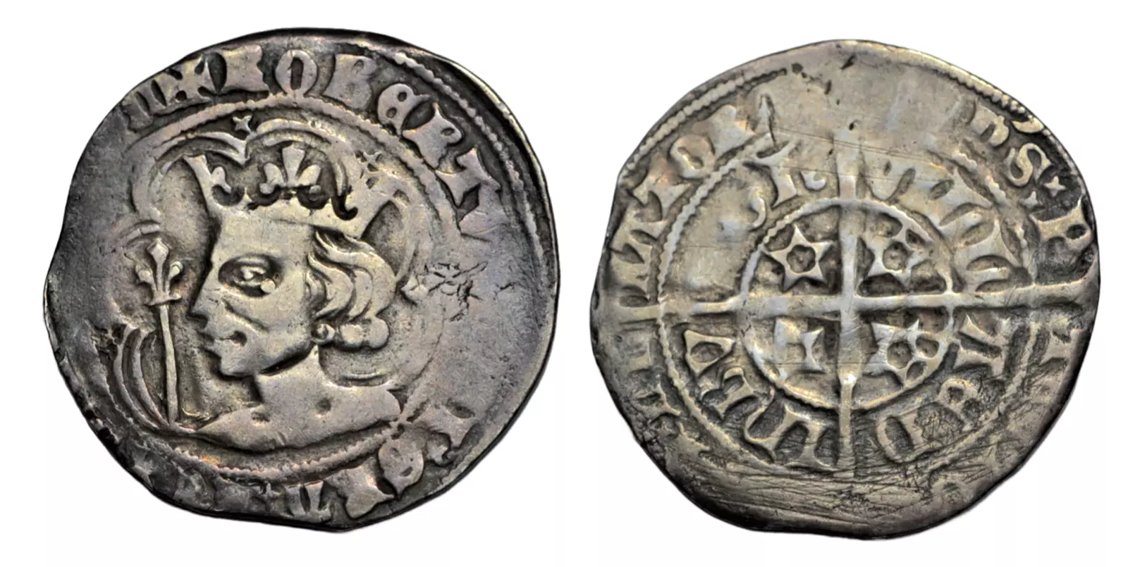 Scotland, Robert II, silver groat, Edinburgh, saltires in spandrels ...