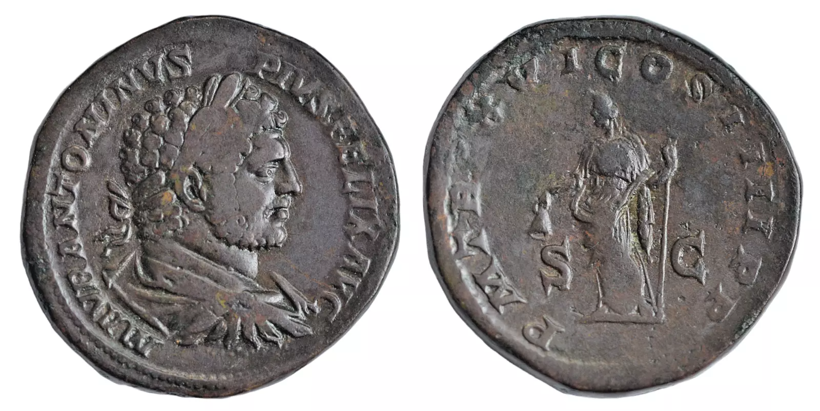 Caracalla, AE sestertius, Rome 213 AD. Libertas holding pileus & rod ...