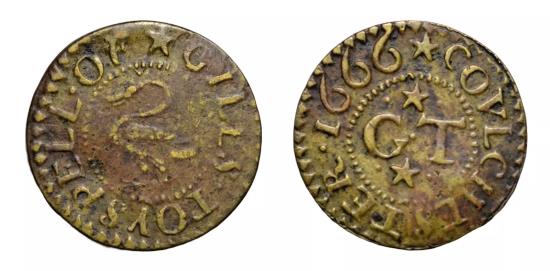 Essex, Colchester, Giles Toyspell, farthing token 1666, swan depicted