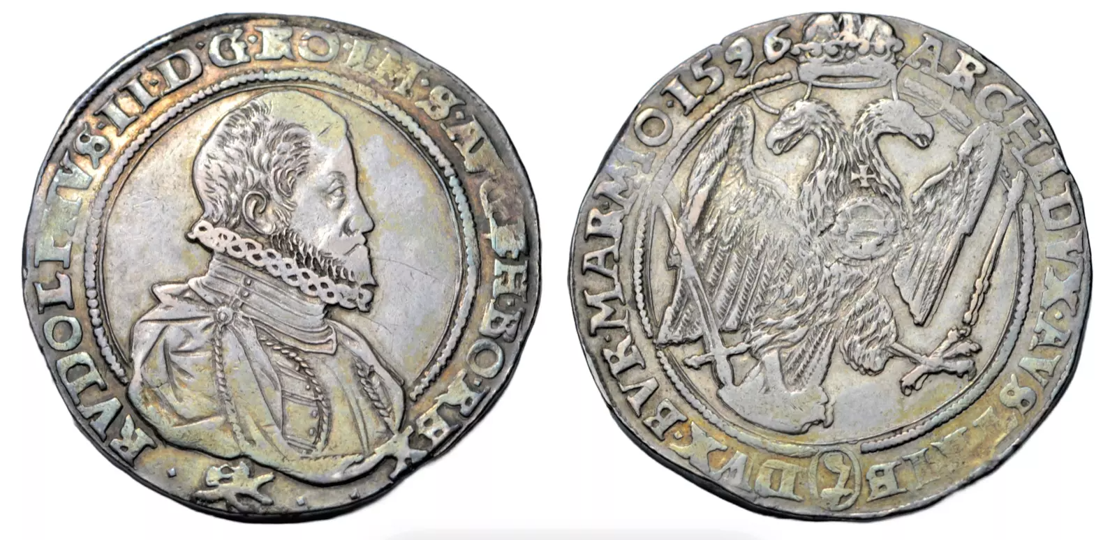 Bohemia, Rudolf I, Holy Roman Emperor, silver taler 1596 Kutná Hora ...