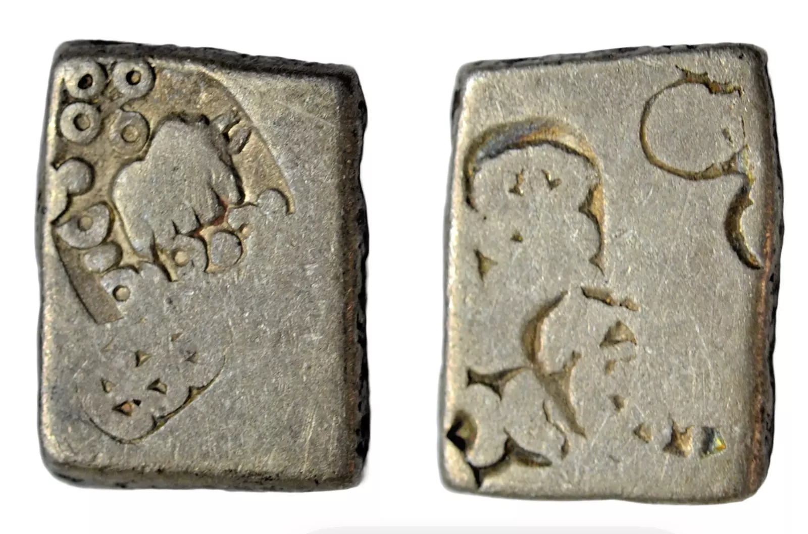 India, Mauryan Empire, silver karshapana, c. 400-100 BC, elephant with ...
