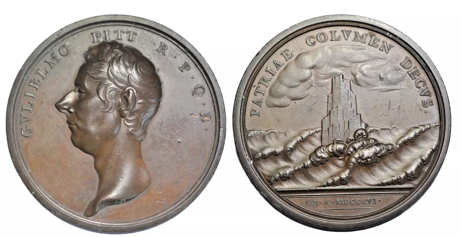 George III, death of William Pitt the Younger, AE medal by Webb 1806, 53 mm