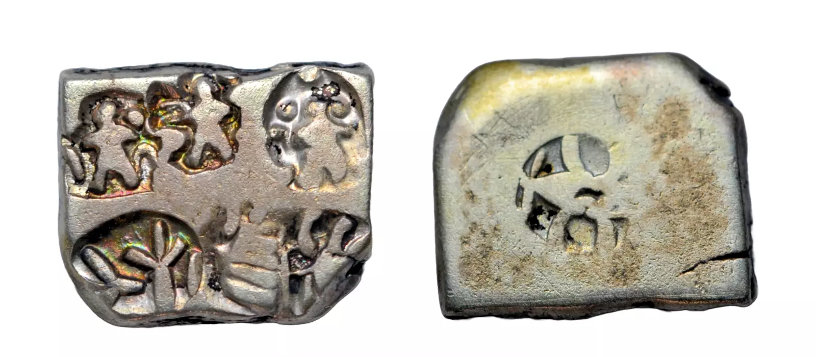 India, Mauryan Empire, silver karshapana, c. 400-100 BC, standing human ...