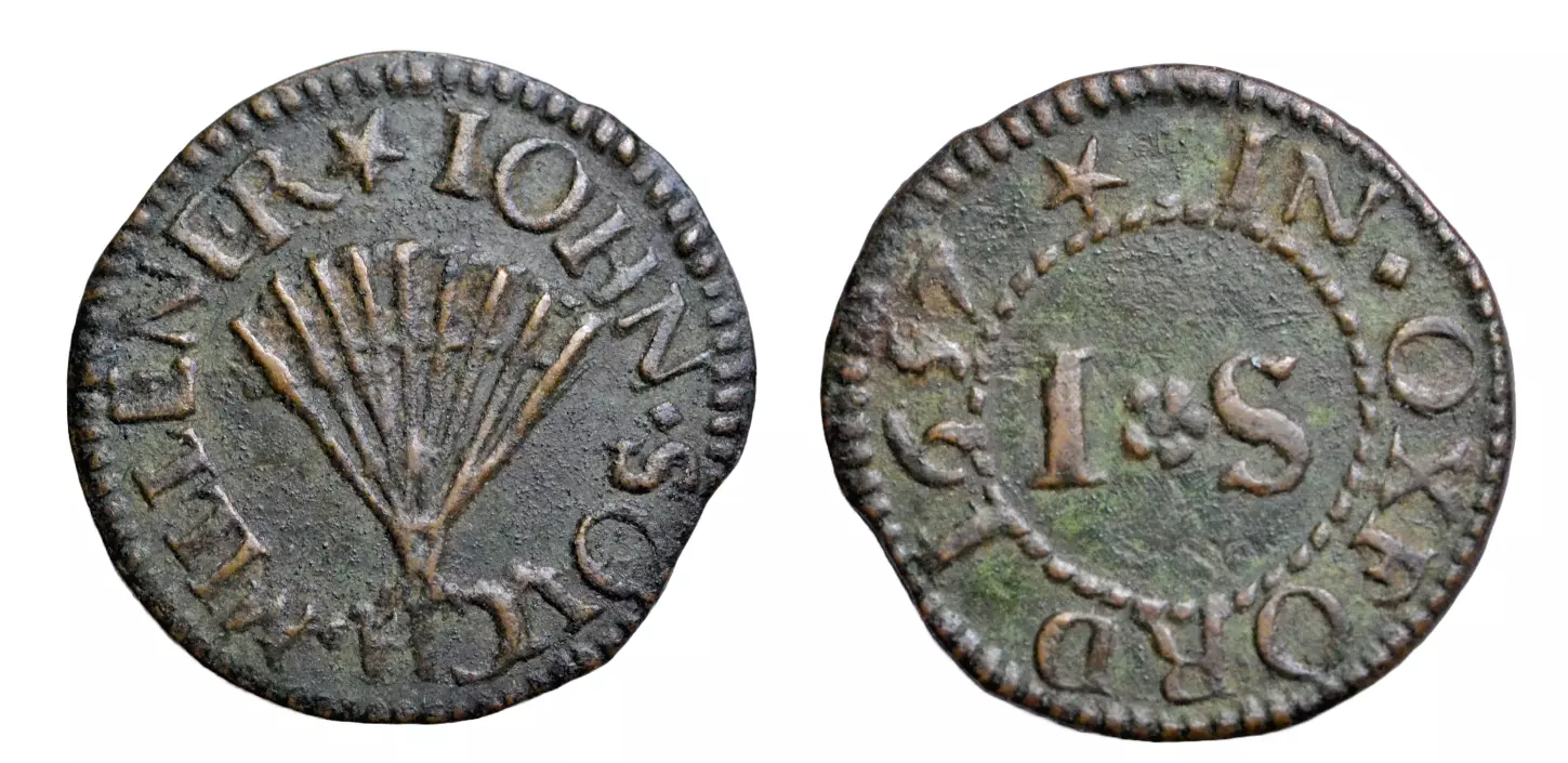 Oxfordshire, Oxford, John Souch, farthing token, 1657, fan depicted, ex ...