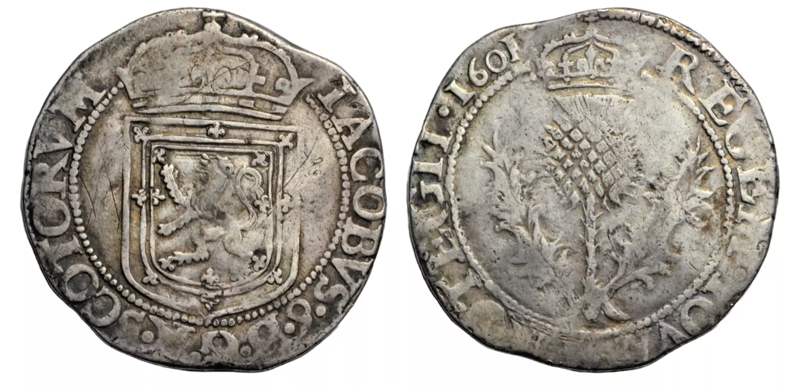 Scotland, James VI, eighth coinage, before accession, silver thistle ...