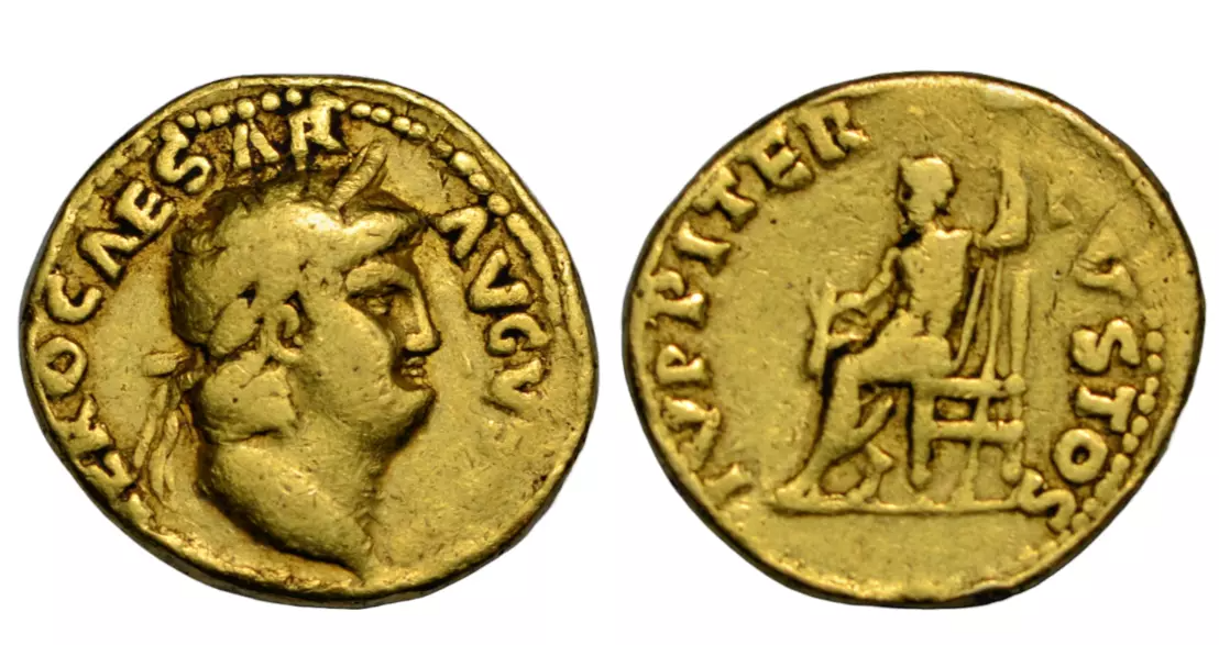 Nero, gold aureus, Rome 63 AD, Jupiter Custos seated left, as RIC 63