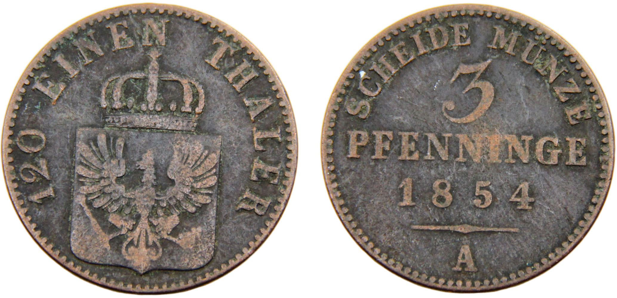 Germany States Kingdom of Prussia Friedrich Wilhelm IV 1854 A 3 Pfenninge