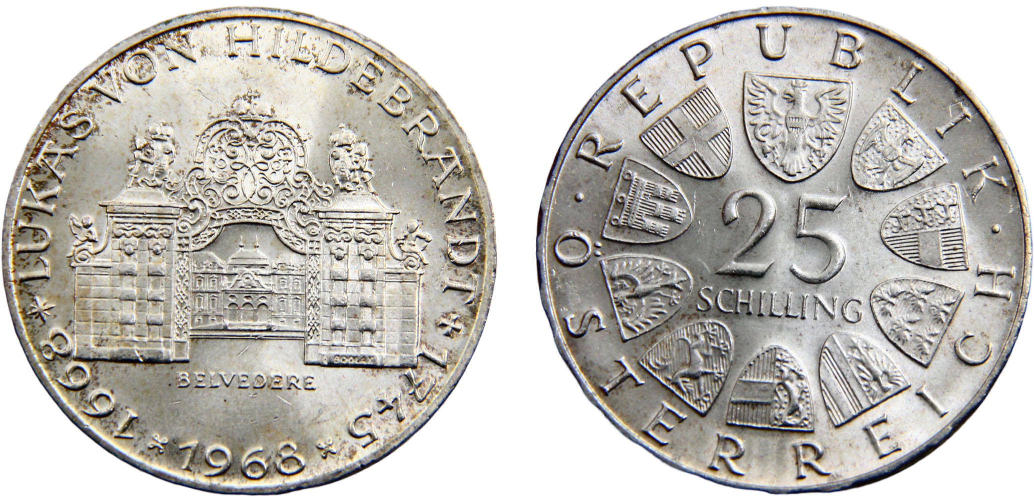 Austria Second Republic 1968 25 Schilling 300th Anniversary of birth of ...