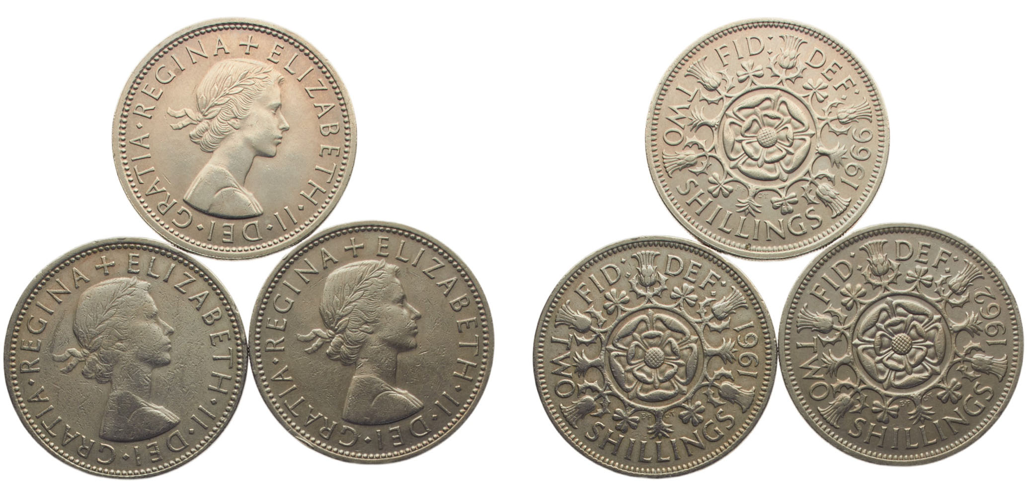 Great Britain United Kingdom Elizabeth II 1961, 1962, 1966 2 Shillings ...