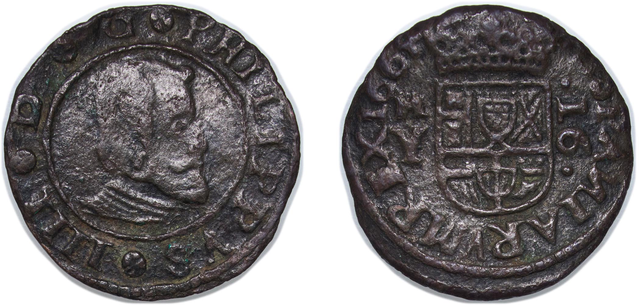 Spain Kingdom 1664 MY 16 Maravedis - Philip IV Copper Madrid Mint 4.14g ...