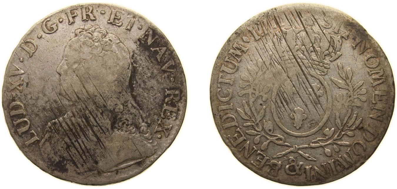France Kingdom 1729 & 1 Écu - Louis XV Silver (.917) Aix-en-Provence ...