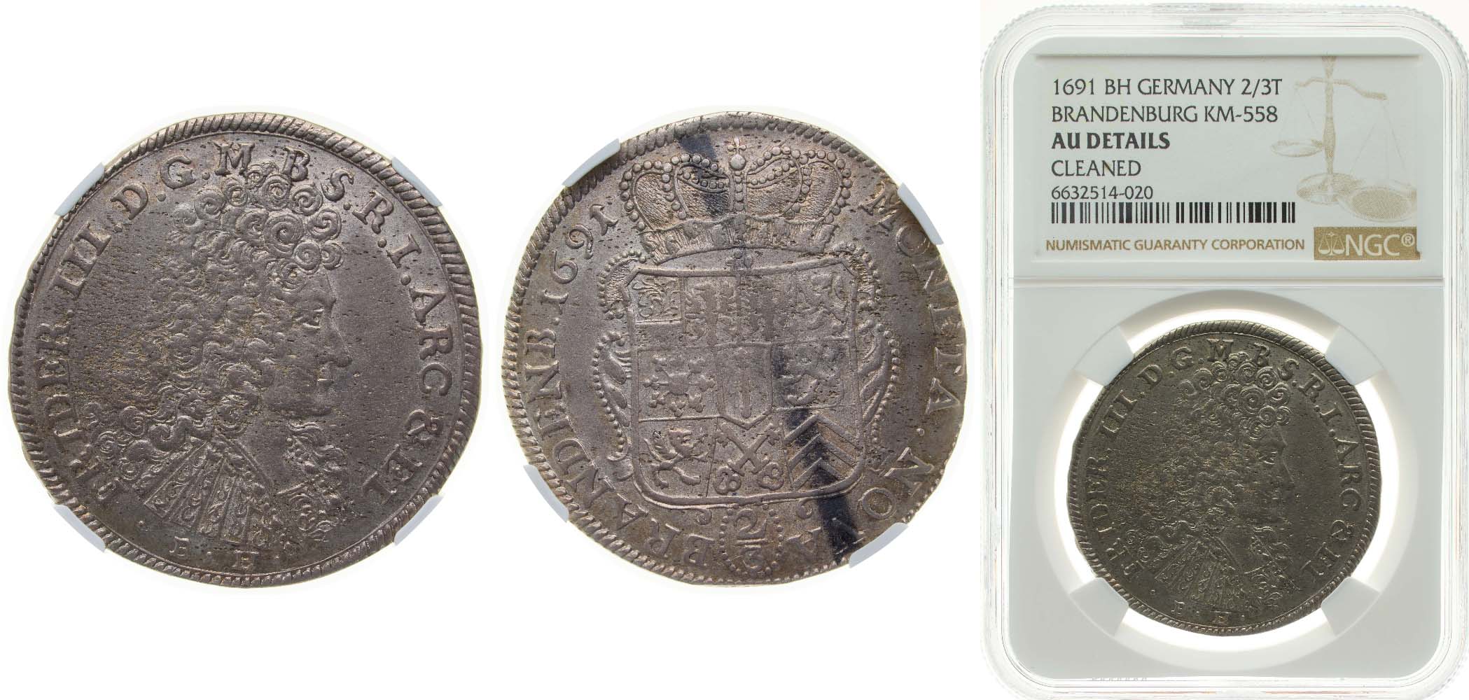 Germany Brandenburg-Prussia Holy Roman Empire 1691 BH ⅔ Thaler ...