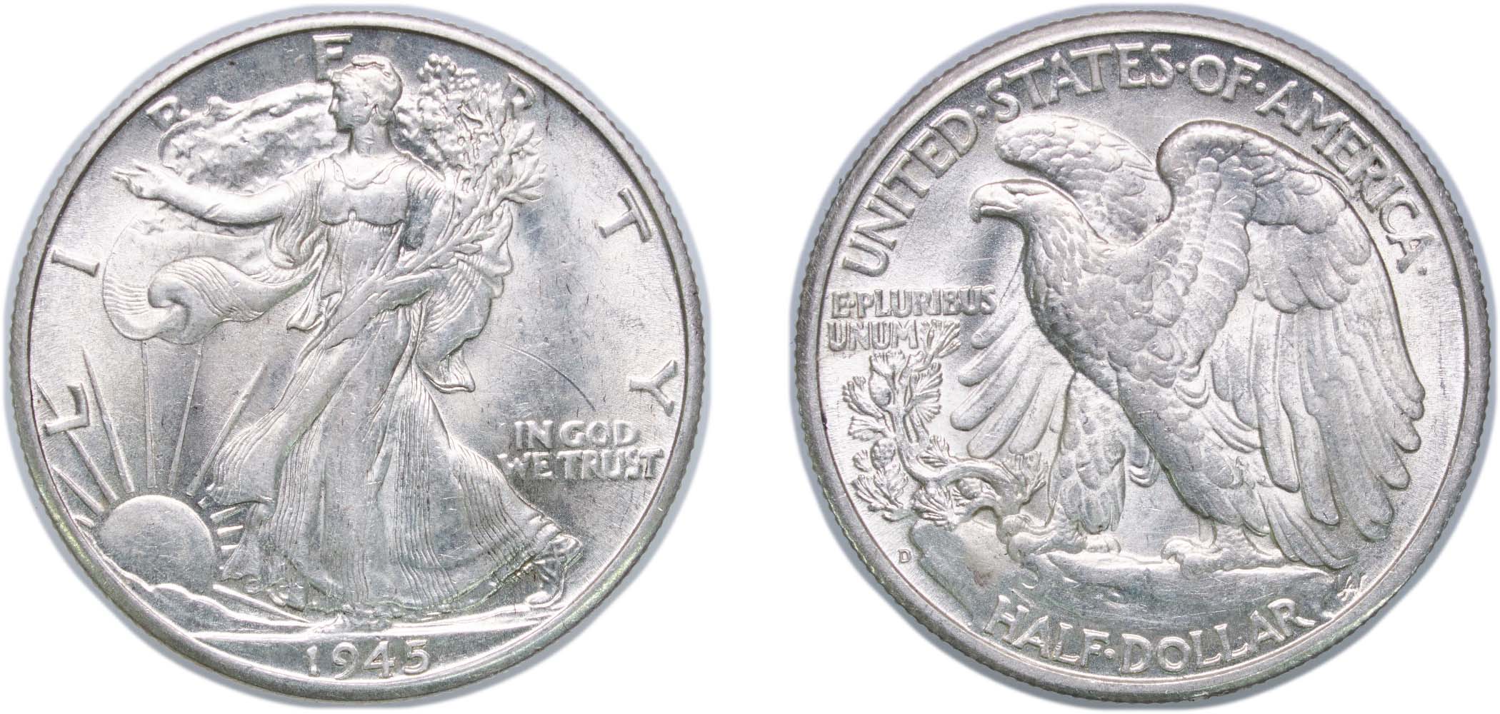 United States Federal republic 1945 D ½ Dollar Walking Liberty Half ...