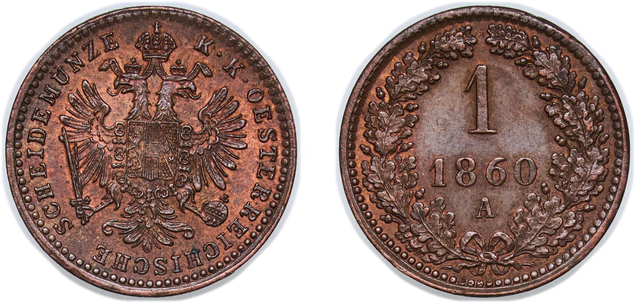 Austria Archduchy of Austria 1860 A 1 Kreuzer Copper Münze Österreich ...