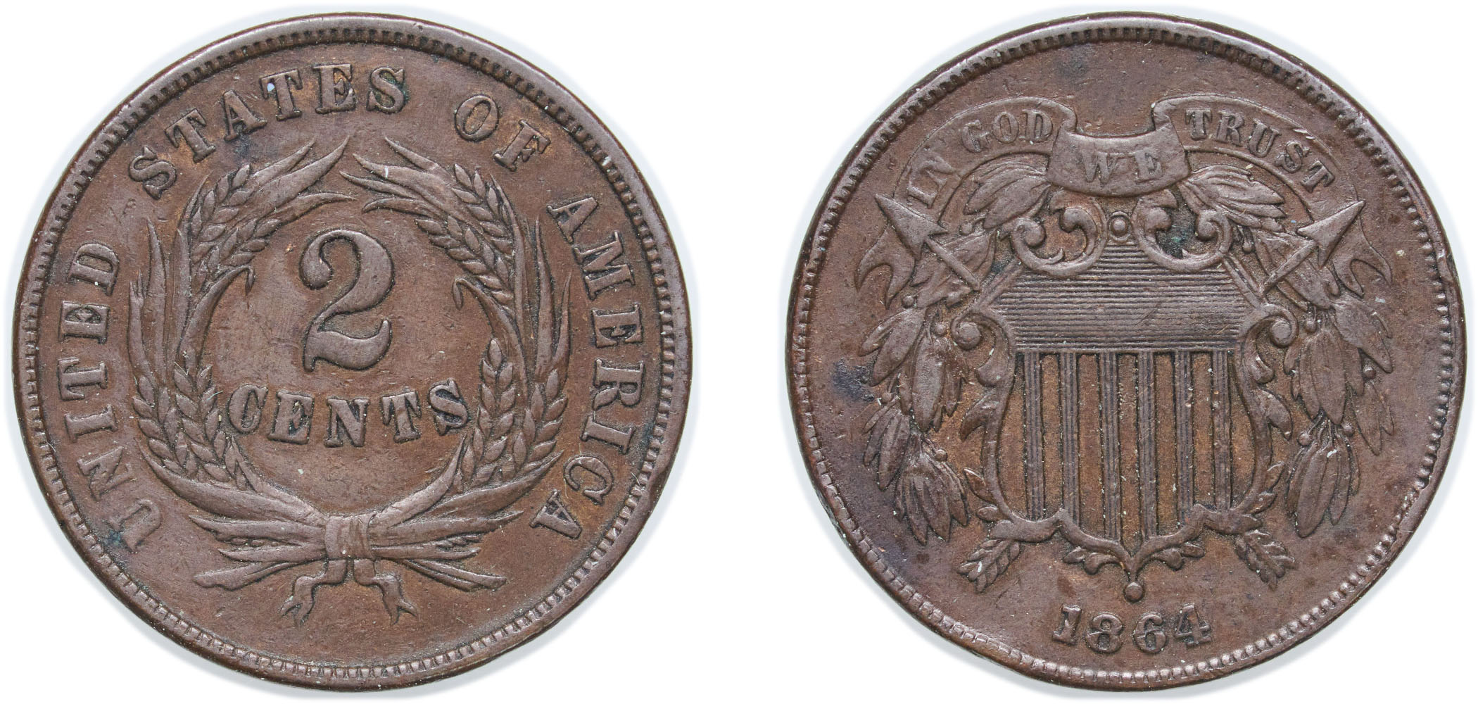 United States Federal republic 1864 2 Cents Union Shield Bronze ...
