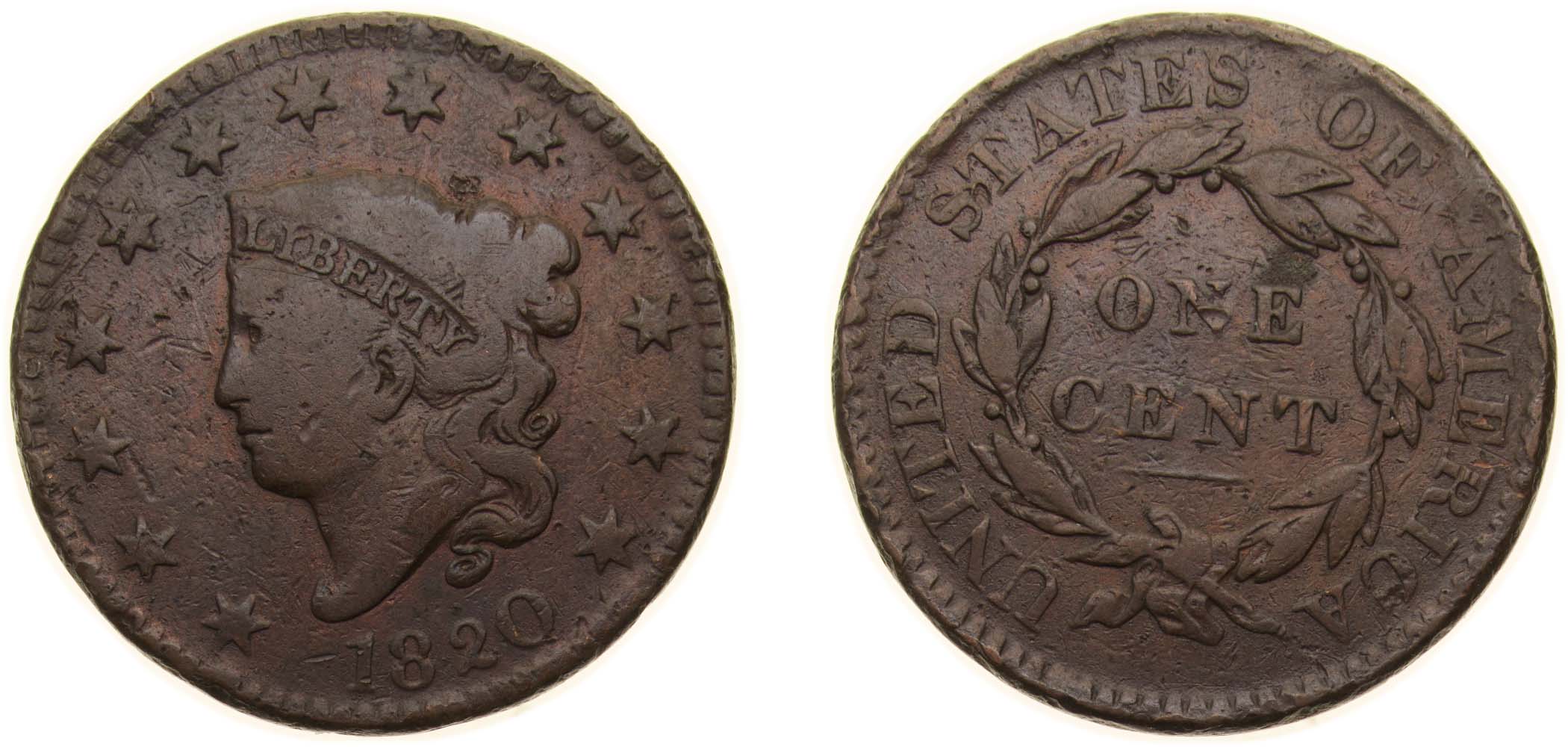 United States Federal republic 1820 1 Cent Liberty Head / Matron Head ...