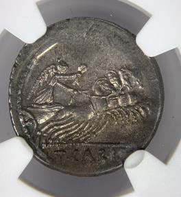 Roman Republic - T. Carisius. 46 BC - AR Denarius - NGC MS - ex McCabe