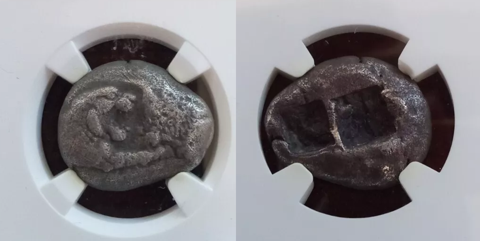 LYDIA, KING KROISOS 561-546 BC. AR Stater Lion bull / incuses NGC