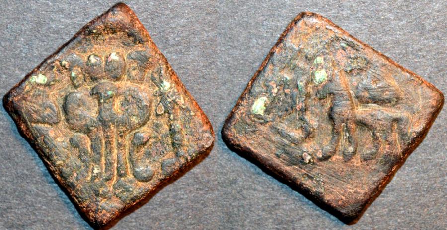 INDIA, TAXILA-PUSHKALAVATI Guild Coinage: Doyakadesa AE karshapana. RARE