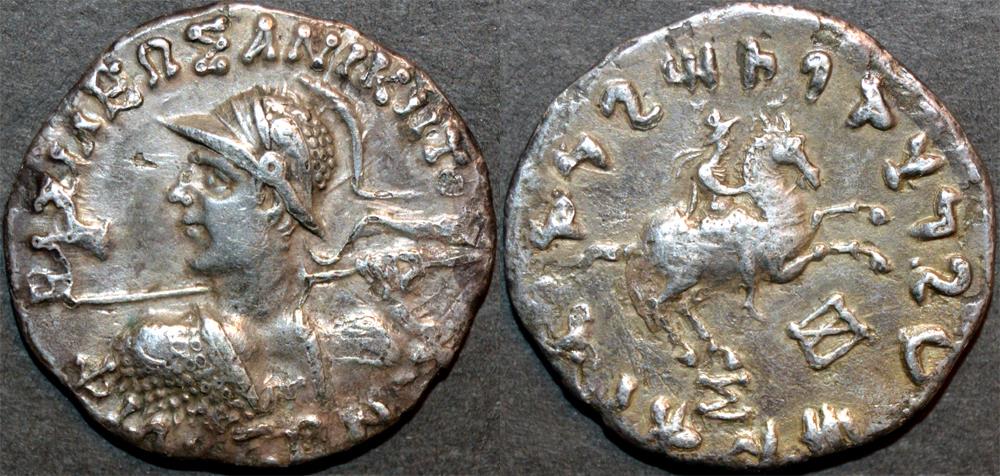 INDO-GREEK: Philoxenos (Philoxenus) AR tetradrachm, helmeted ...
