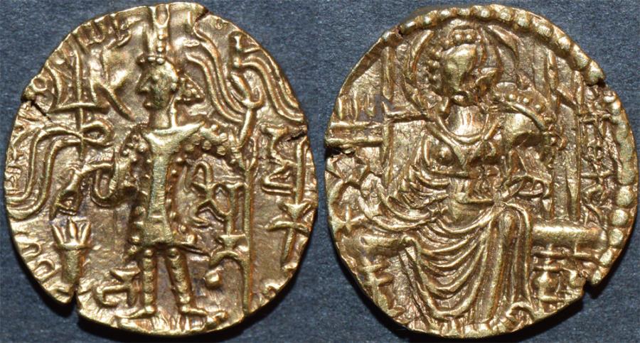 INDIA, KUSHAN, Shaka: Gold dinar with Sitam under arm. SCARCE and SUPERB!