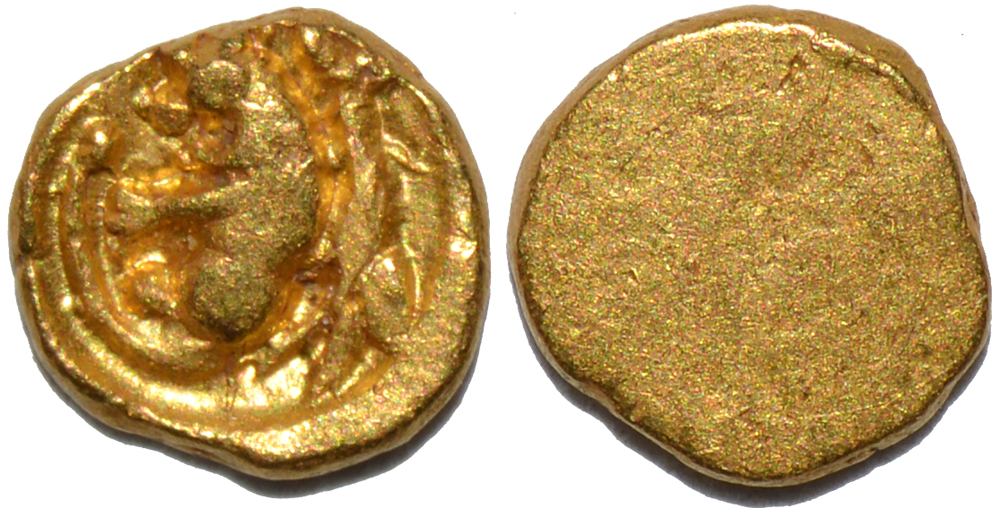 INDIA, CHOLAS: Anonymous (c. 11th century ?) Gold uniface 1/8 kahavanu ...