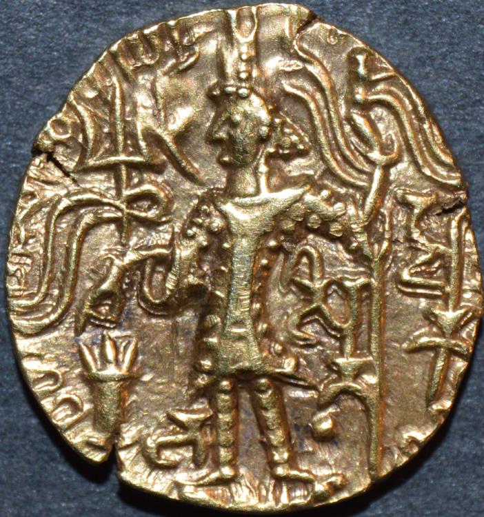 INDIA, KUSHAN, Shaka: Gold dinar with Sitam under arm. SCARCE and SUPERB!
