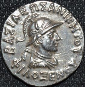 INDO-GREEK: Philoxenos (Philoxenus) AR tetradrachm, helmeted type, RARE ...