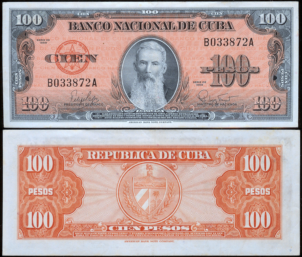 1959 Cuba 100 Peso - Francisco Vicente Aguilera - UNC | North & Central ...