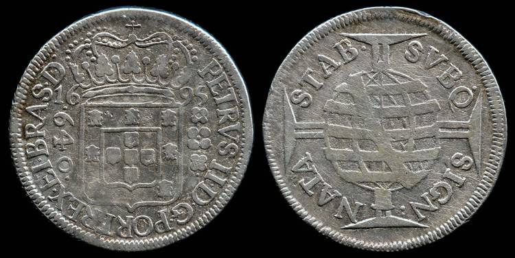1695 Brazil 640 Reis - Pedro II - XF | South American Coins