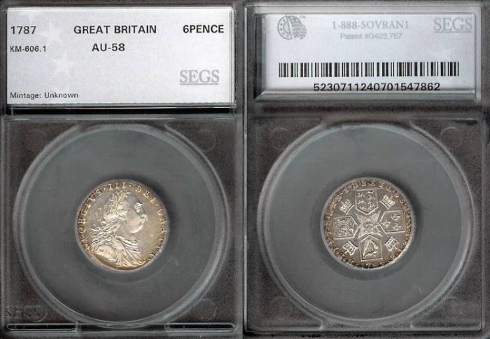 1787 Great Britain 6 Pence SEGS AU58 | European Coins