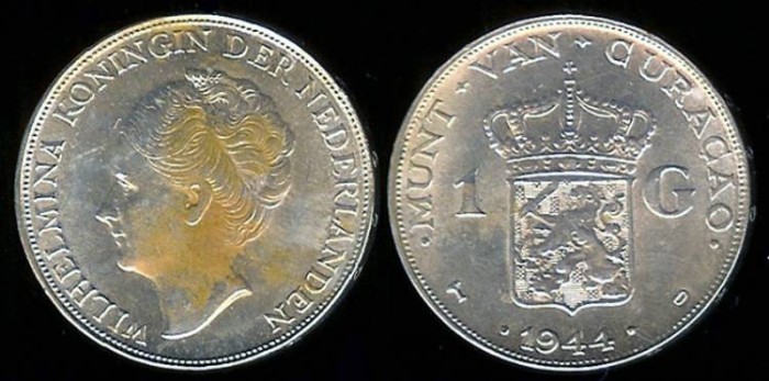 1944 D Curacao 1 Gulden UNC | South American Coins