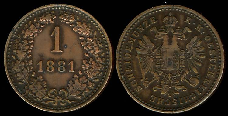 1881 Austria 1 Kreuzer XF | European Coins