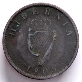 1805 Ireland 1/2 Penny - George III - F | European Coins