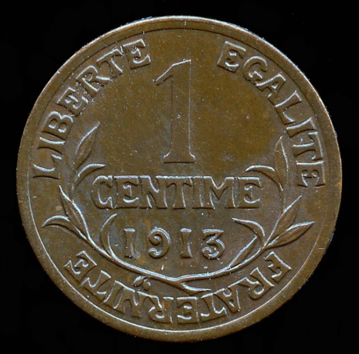 1913 France 1 Centime UNC | European Coins