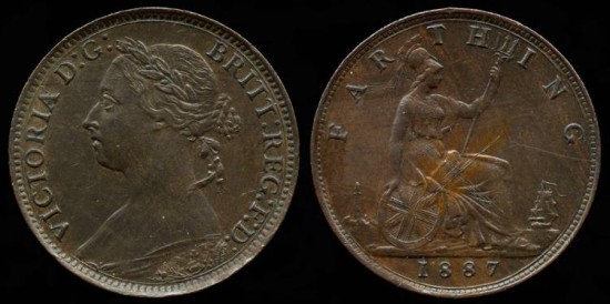 1887 Great Britain 1 Farthing AU | European Coins