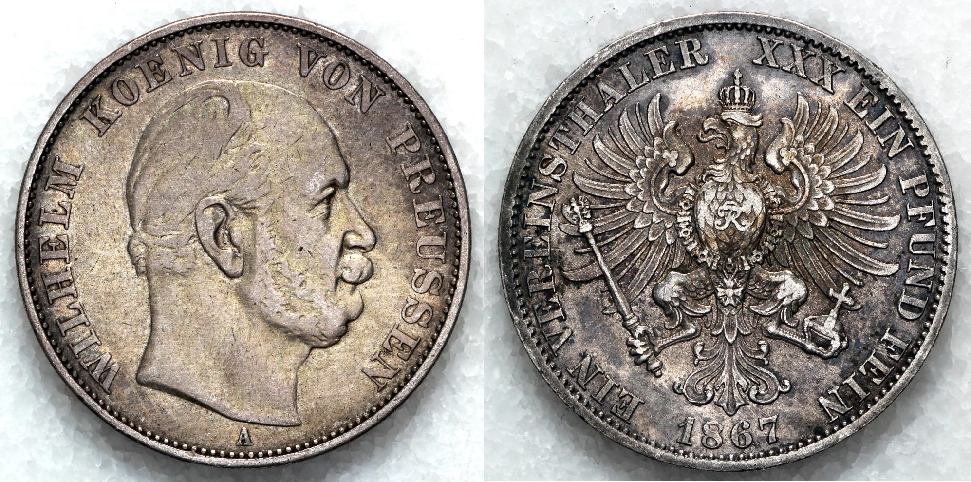 1867 A Germany 1 Thaler - Prussia - Wilhelm I - XF Silver | European Coins