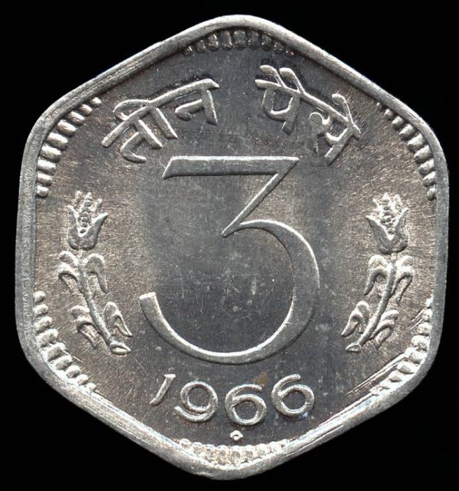 1966 HY India (Republic) 3 Paise UNC | Asian and Middle Eastern Coins